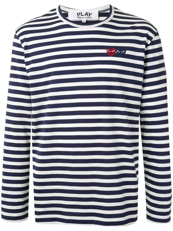 Play Comme Des Garcon Heart Appliquéd Striped T-shirt - White