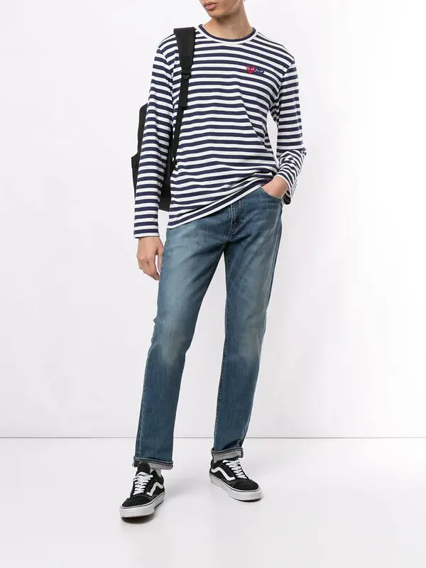 Play Comme Des Garcon Heart Appliquéd Striped T-shirt