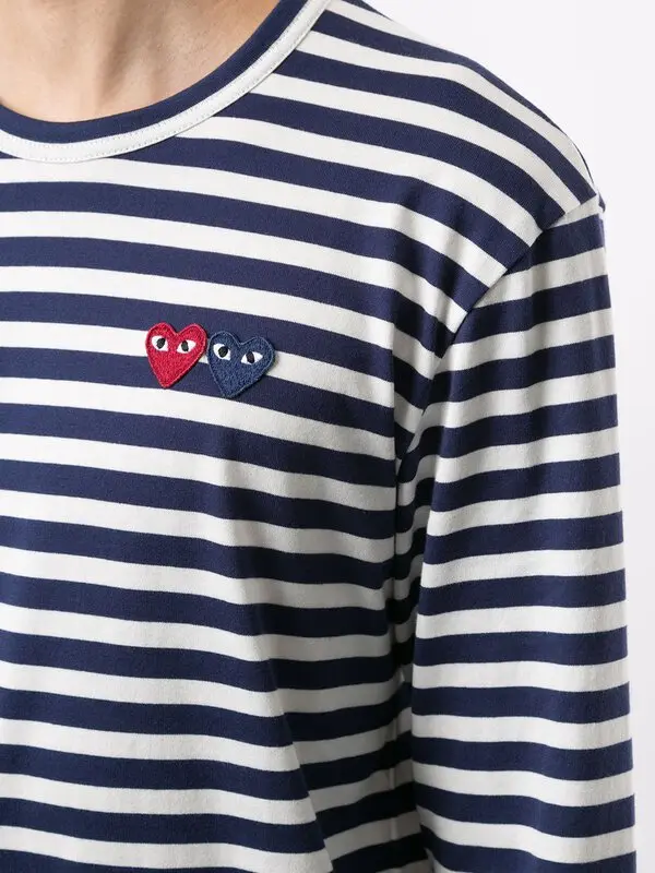 Play Comme Des Garcon Heart Appliquéd Striped T-shirt