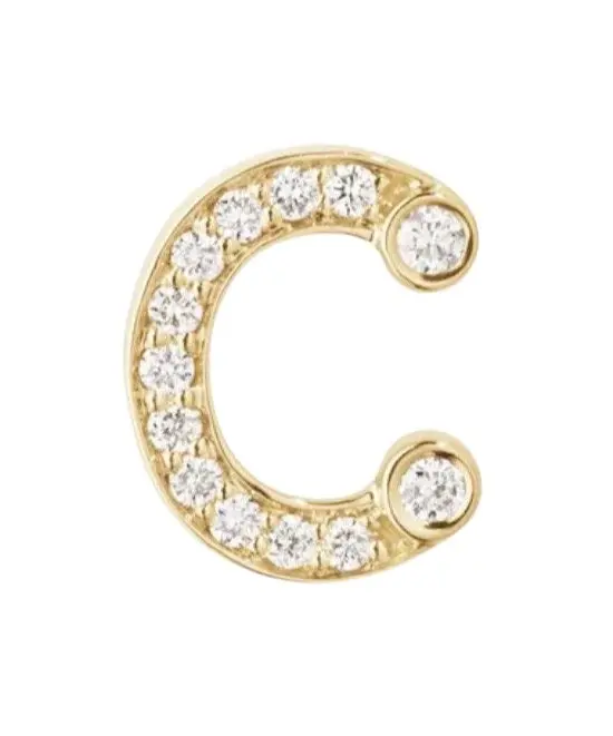 Sophie Bille Brahe 18kt Gold Petite C Stud Earring With Diamonds - Yellow