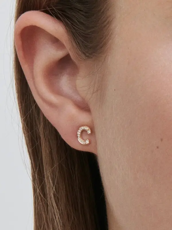 Sophie Bille Brahe 18kt Gold Petite C Stud Earring With Diamonds