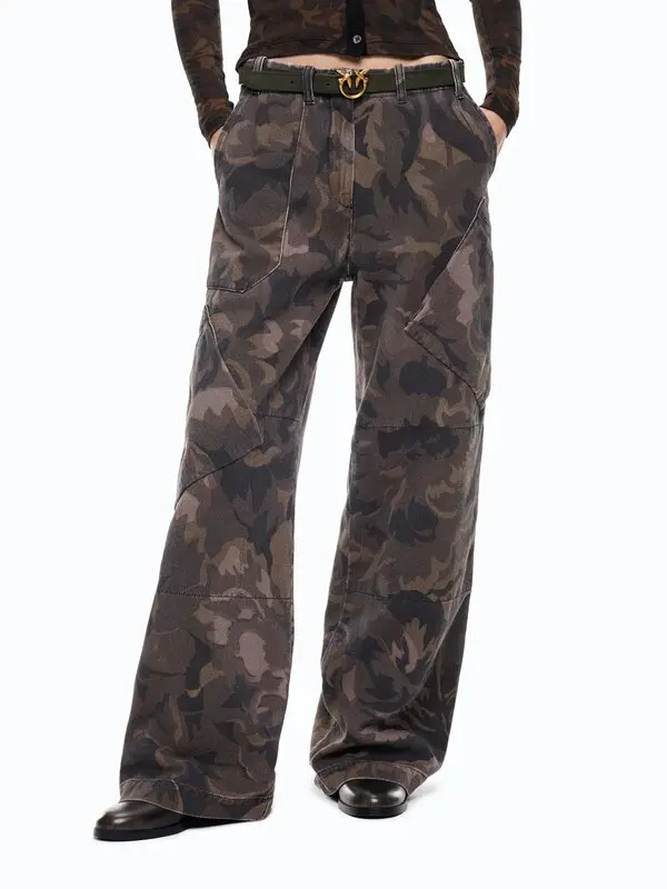 Pinko Camouflage Print Wide-leg Cargo Pants