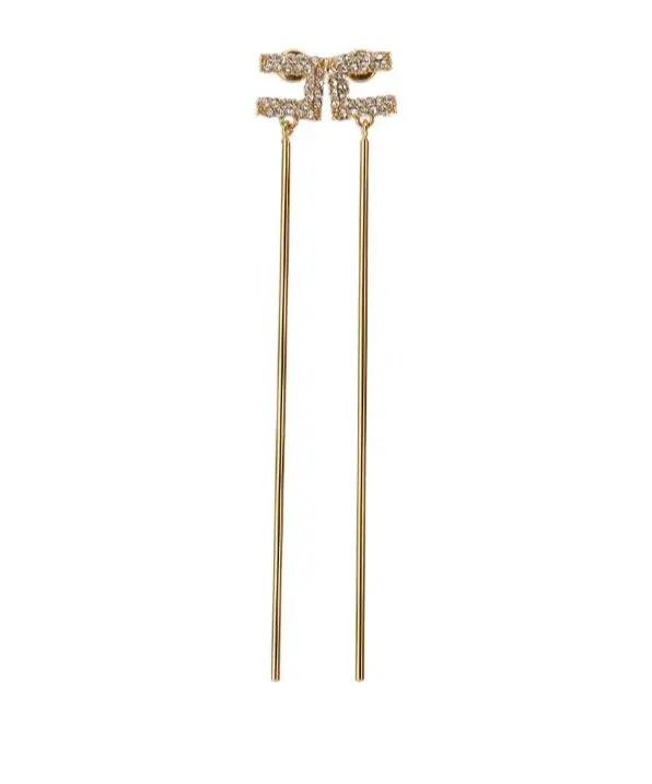 Elisabetta Franchi Crystal Logo Pendant Earrings