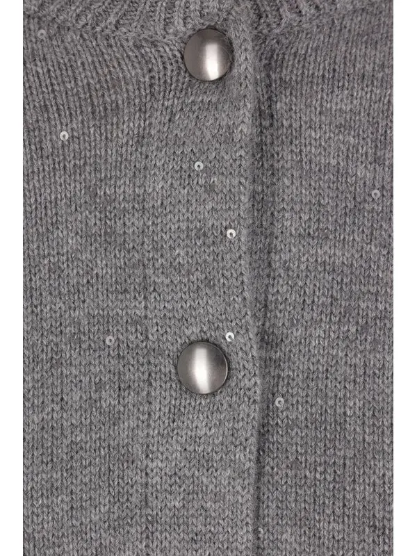 Brunello Cucinelli Long-sleeved Crewneck Cardigan With All-over Sequin Embellishment - Gray