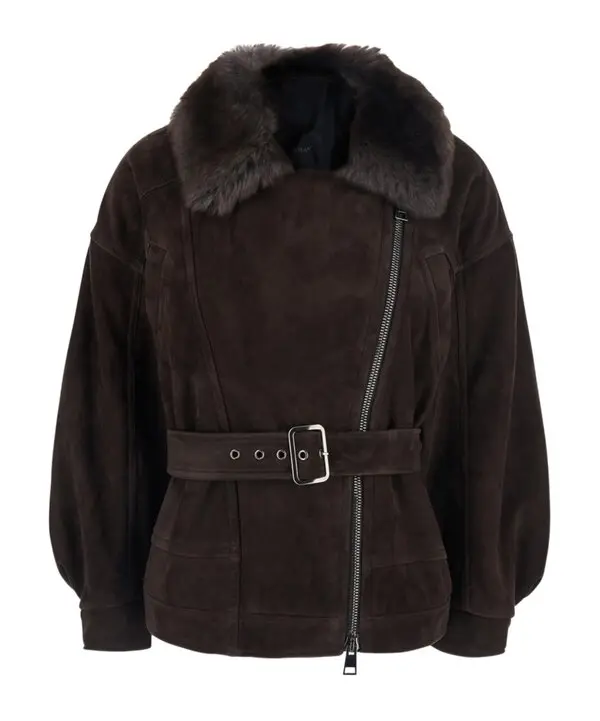BLANCHA Suede Belted Moto Jacket