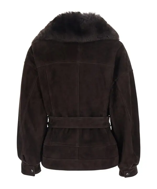 BLANCHA Suede Belted Moto Jacket