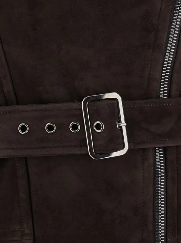 BLANCHA Suede Belted Moto Jacket
