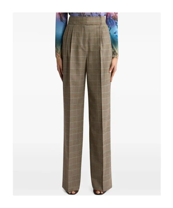 Etro Stretch Wool Trousers With Prince Of Wales Motif - Light Brown