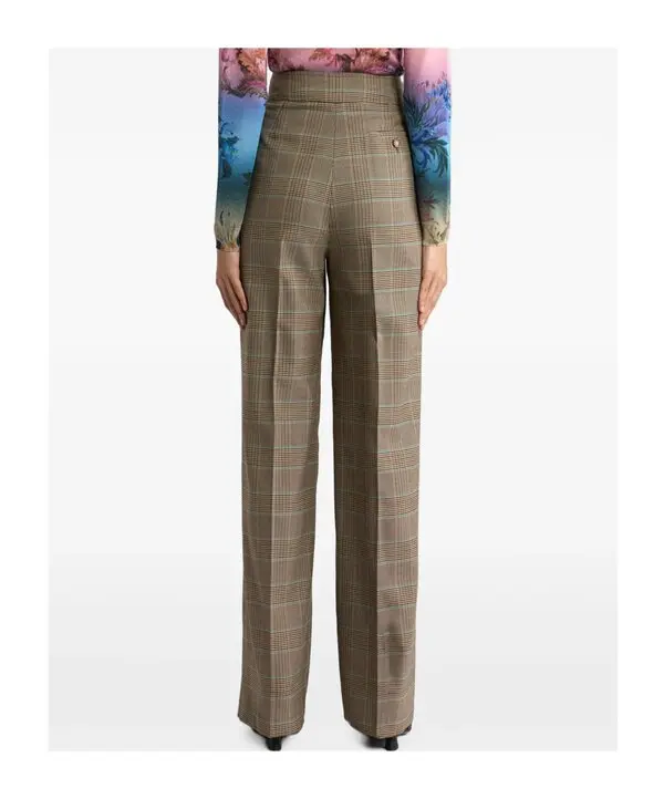 Etro Stretch Wool Trousers With Prince Of Wales Motif - Light Brown