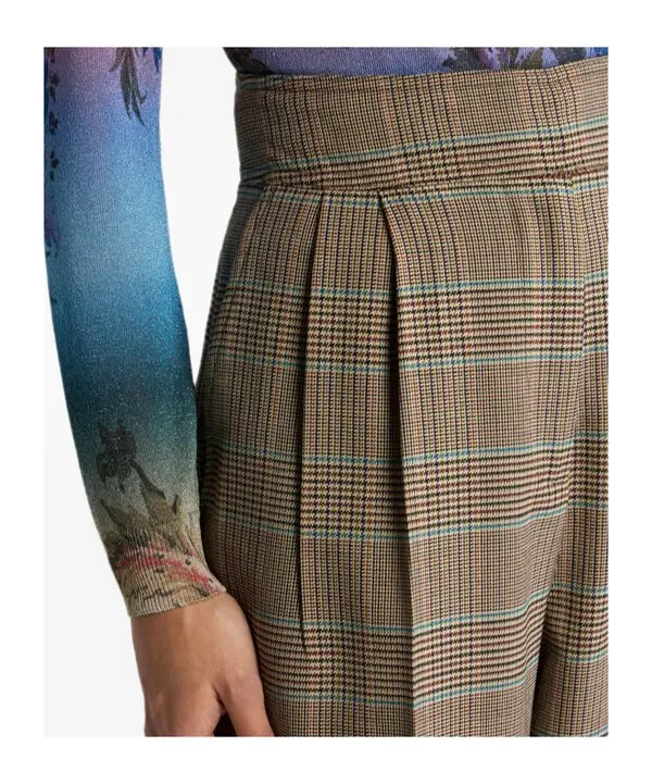 Etro Stretch Wool Trousers With Prince Of Wales Motif - Light Brown