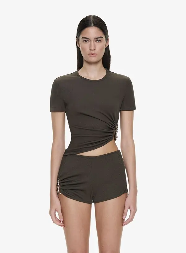 Christopher Esber Droplet Crystal Ruched Tee - Brown