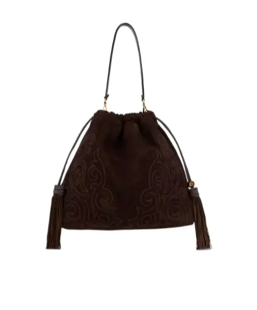 Etro Large Suede Kalispera Bag With Patch And Tassels