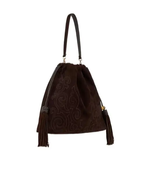 Etro Large Suede Kalispera Bag With Patch And Tassels