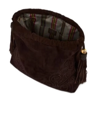 Etro Large Suede Kalispera Bag With Patch And Tassels - Dark Brown
