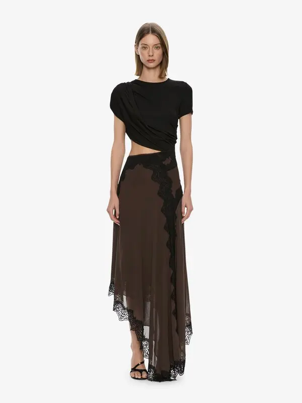 Christopher Esber Twisted Tee Dress With Lace Inserts - Husk/ Black