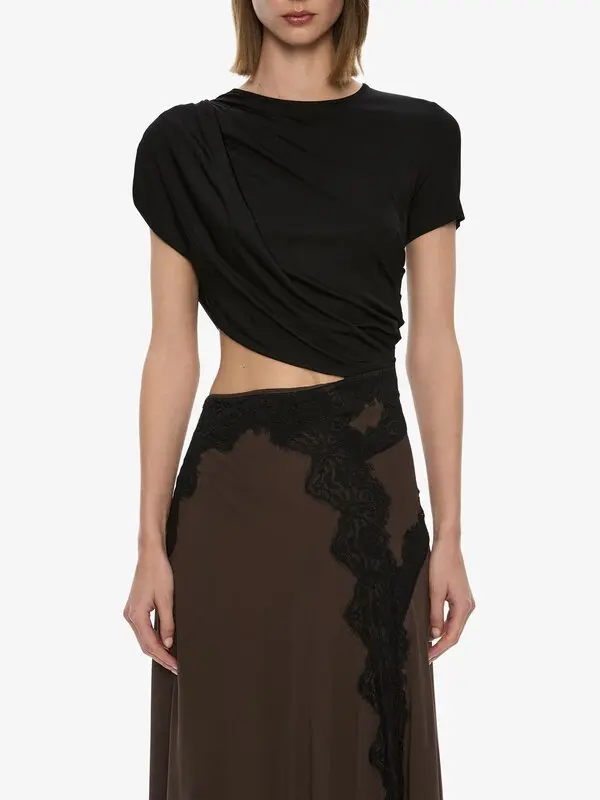 Christopher Esber Twisted Tee Dress With Lace Inserts - Husk/ Black
