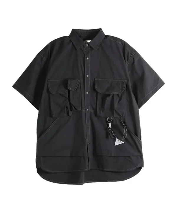 AND WANDER Cargo-pocket Buttoned Shirt - Black