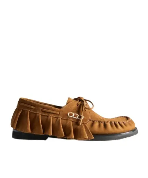 J.W.ANDERSON Loafers With Ruffled Detail And Embossed Logo - Caramel