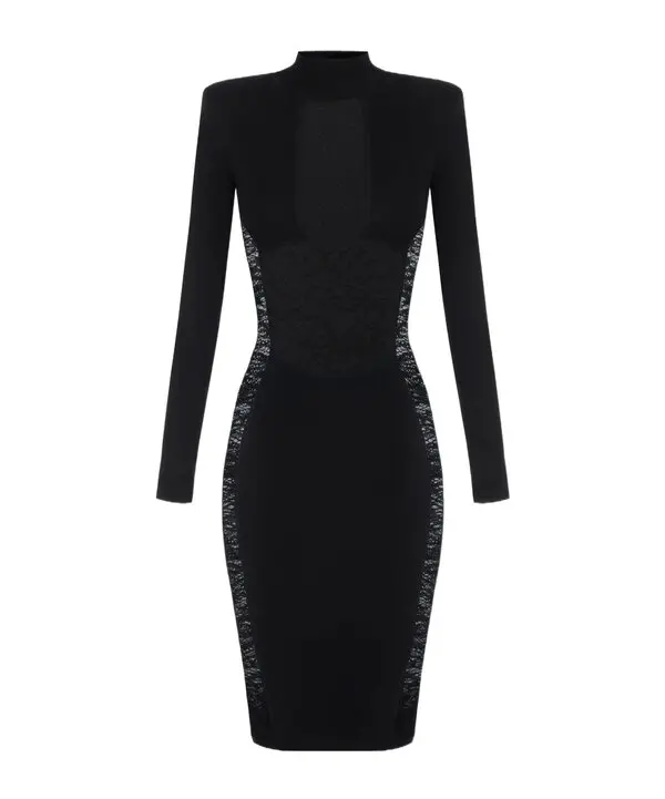 Elisabetta Franchi Dress In Knit And Lace Fabric - Black