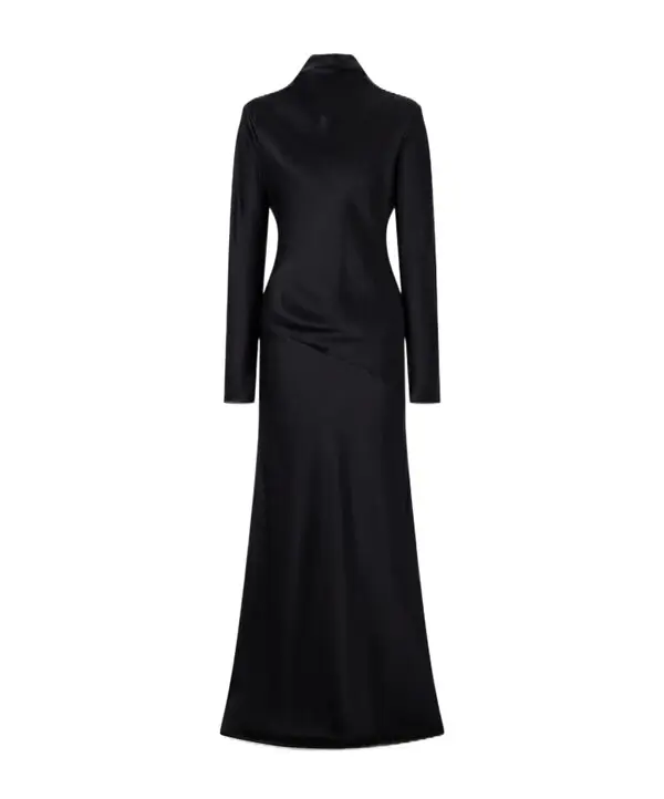 Tove Long Sleeve High Neck Open Back Gown - Black