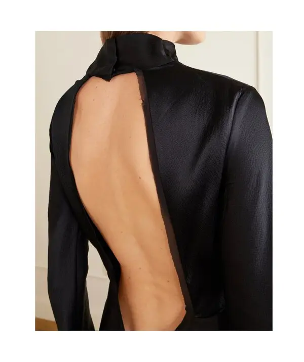Tove Long Sleeve High Neck Open Back Gown - Black