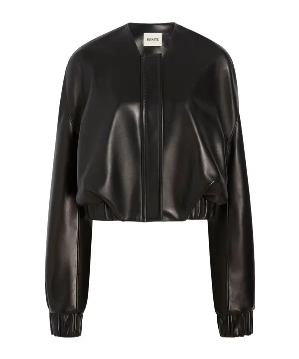 Khaite Leather Zip-up Cropped Jacket - Black