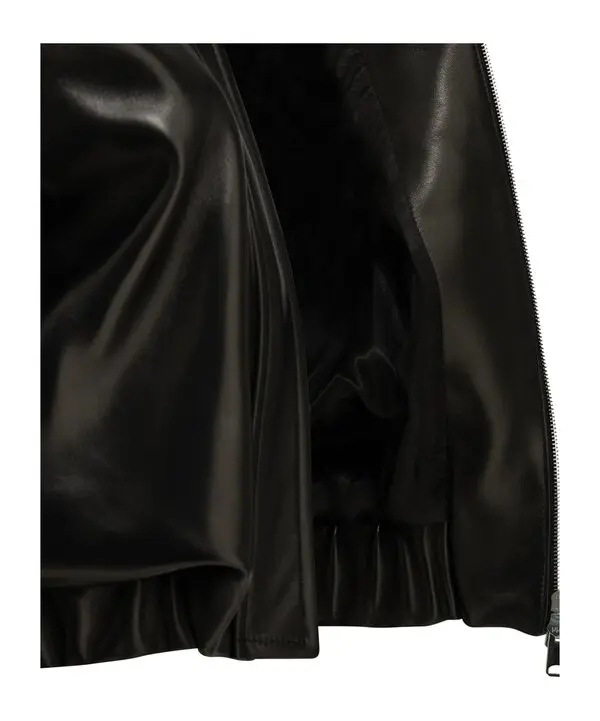 Khaite Leather Zip-up Cropped Jacket - Black