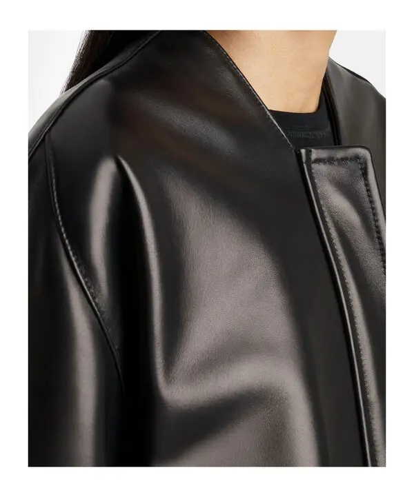 Khaite Leather Zip-up Cropped Jacket - Black