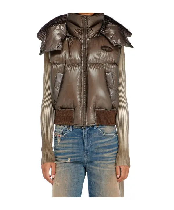DIESEL® Down Vest In Ripstop With Detachable Hood