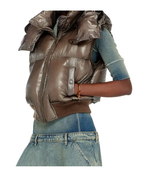 DIESEL® Down Vest In Ripstop With Detachable Hood