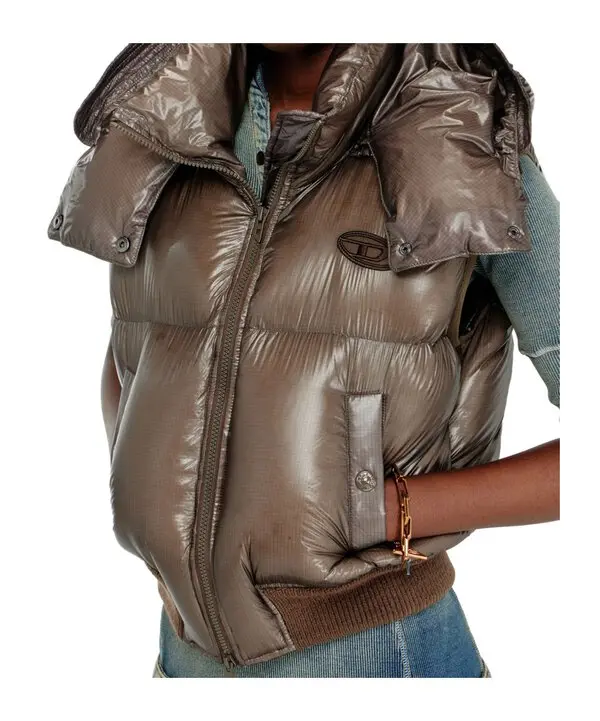 DIESEL® Down Vest In Ripstop With Detachable Hood