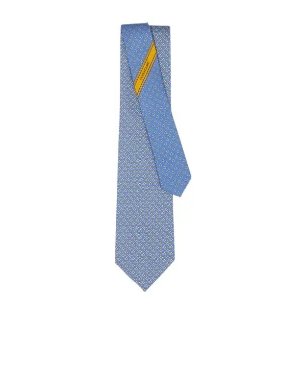 FERRAGAMO Gancini Square Print Silk Neck Tie