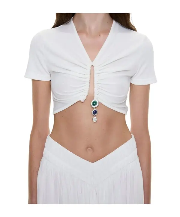 Christopher Esber Droplet Ruched Crystal-pendant T-shirt