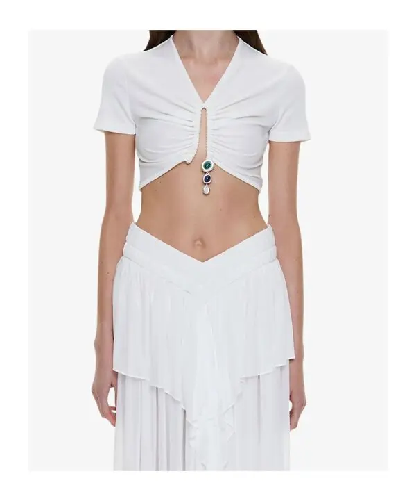 Christopher Esber Droplet Ruched Crystal-pendant T-shirt