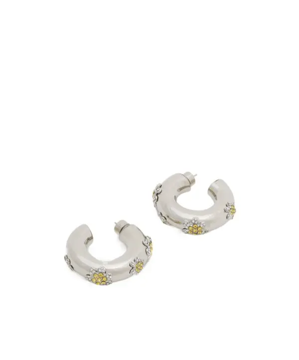 Marni Rhinestone Daisy Hoop Earrings - White