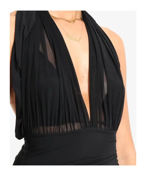 AMAZUIN Transparent Pleated Midi Dress