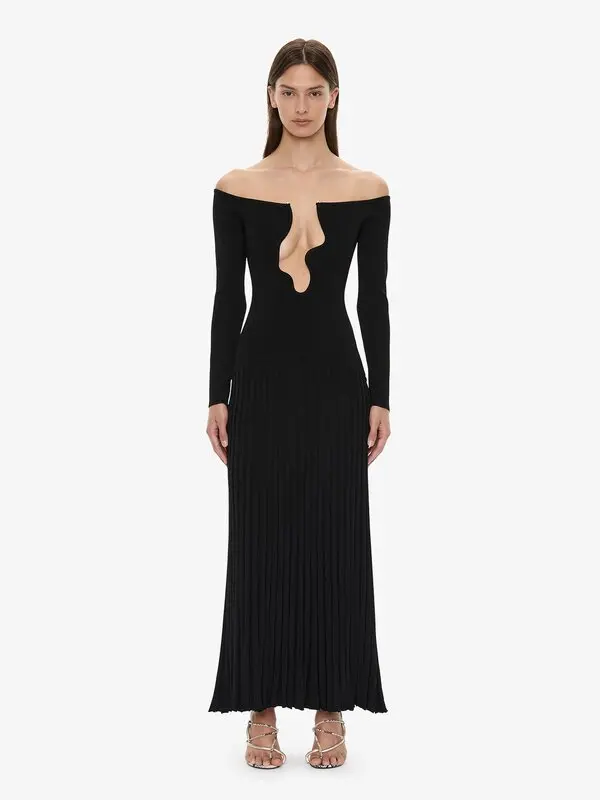 Christopher Esber Salacia Pleated Off-shoulder Dress - Black