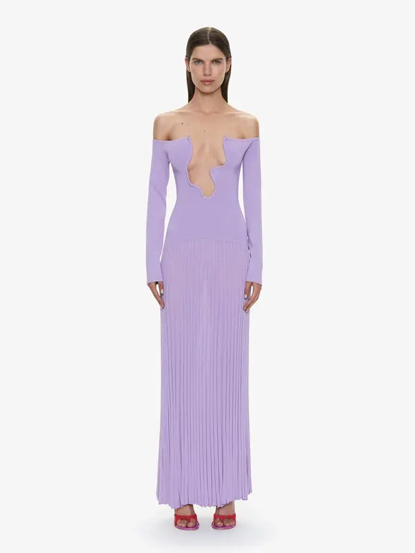 Christopher Esber Salacia Pleated Off Shoulder Dress - Purple