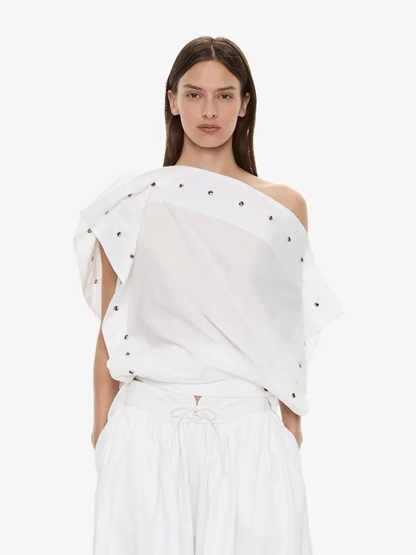 Christopher Esber Spiral Stone Snap Poplin Top - White