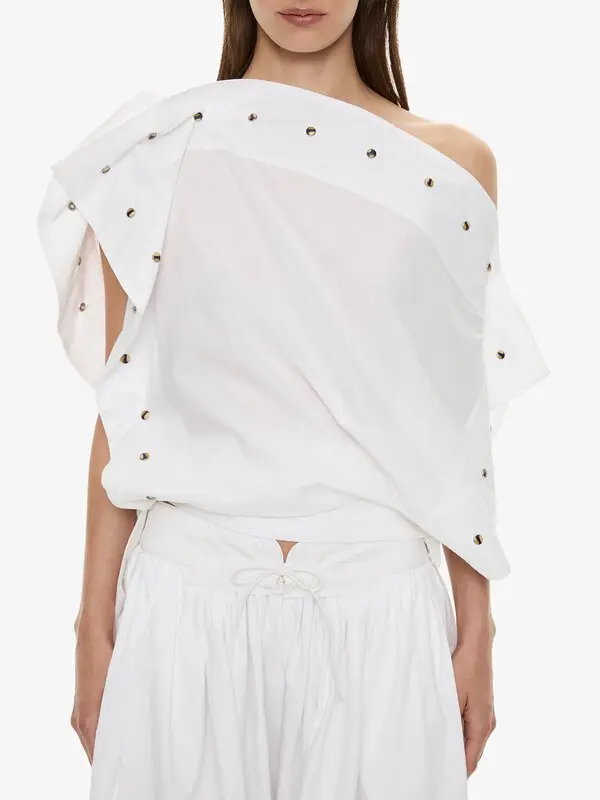 Christopher Esber Spiral Stone Snap Poplin Top - White