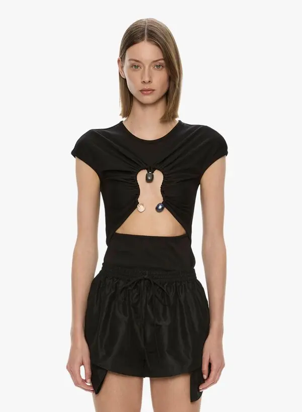 Christopher Esber Hiero Crystal Capped Tee - Black