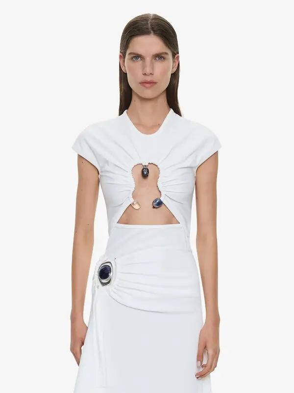 Christopher Esber Hiero Crystal Capped Tee - White