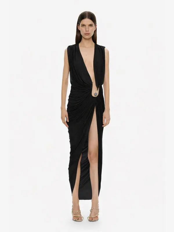 Christopher Esber Ripple Crystal Plunge Maxi Dress