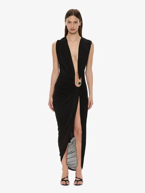 Christopher Esber Ripple Crystal Plunge Maxi Dress