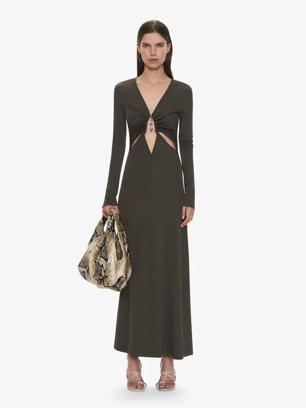 Christopher Esber Droplet Crystal Loophole Long Sleeve Dress - Brown