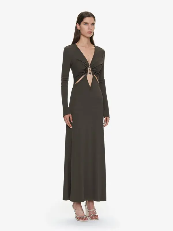 Christopher Esber Droplet Crystal Loophole Long Sleeve Dress