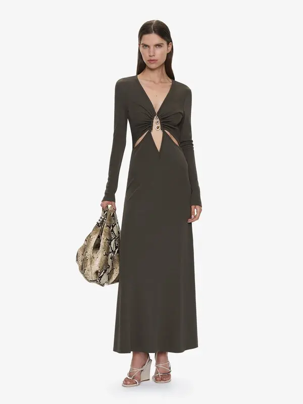 Christopher Esber Droplet Crystal Loophole Long Sleeve Dress