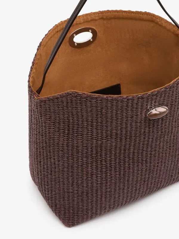 Christopher Esber Turnlock Raffia Shoulder Bag - Milk Chocolate