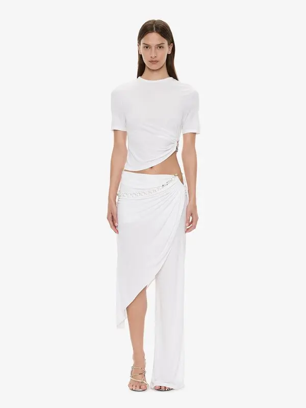 Christopher Esber Crystal Cable Chain Draped Skirt Trouser - White