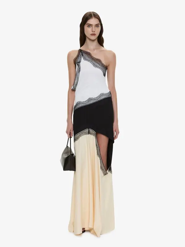 Christopher Esber Keira Split Lace One Shoulder Cutaway Dress